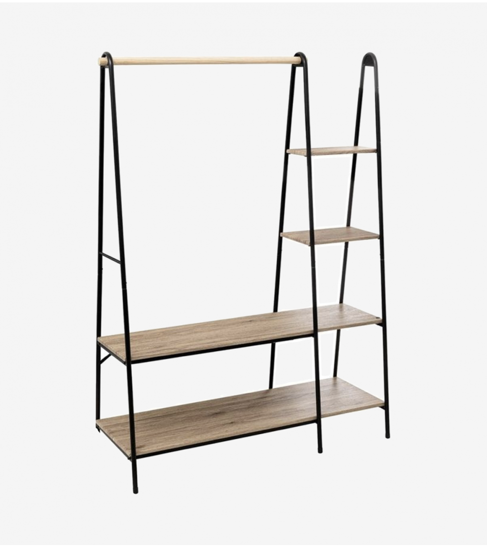 Portant à vêtements avec Étagères en Métal Noir et Bois - Ameublea.fr